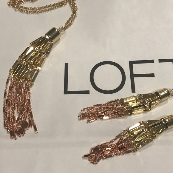 LOFT | Jewelry | Loft Necklace Earring Setrose Goldgold Tassel | Poshmark